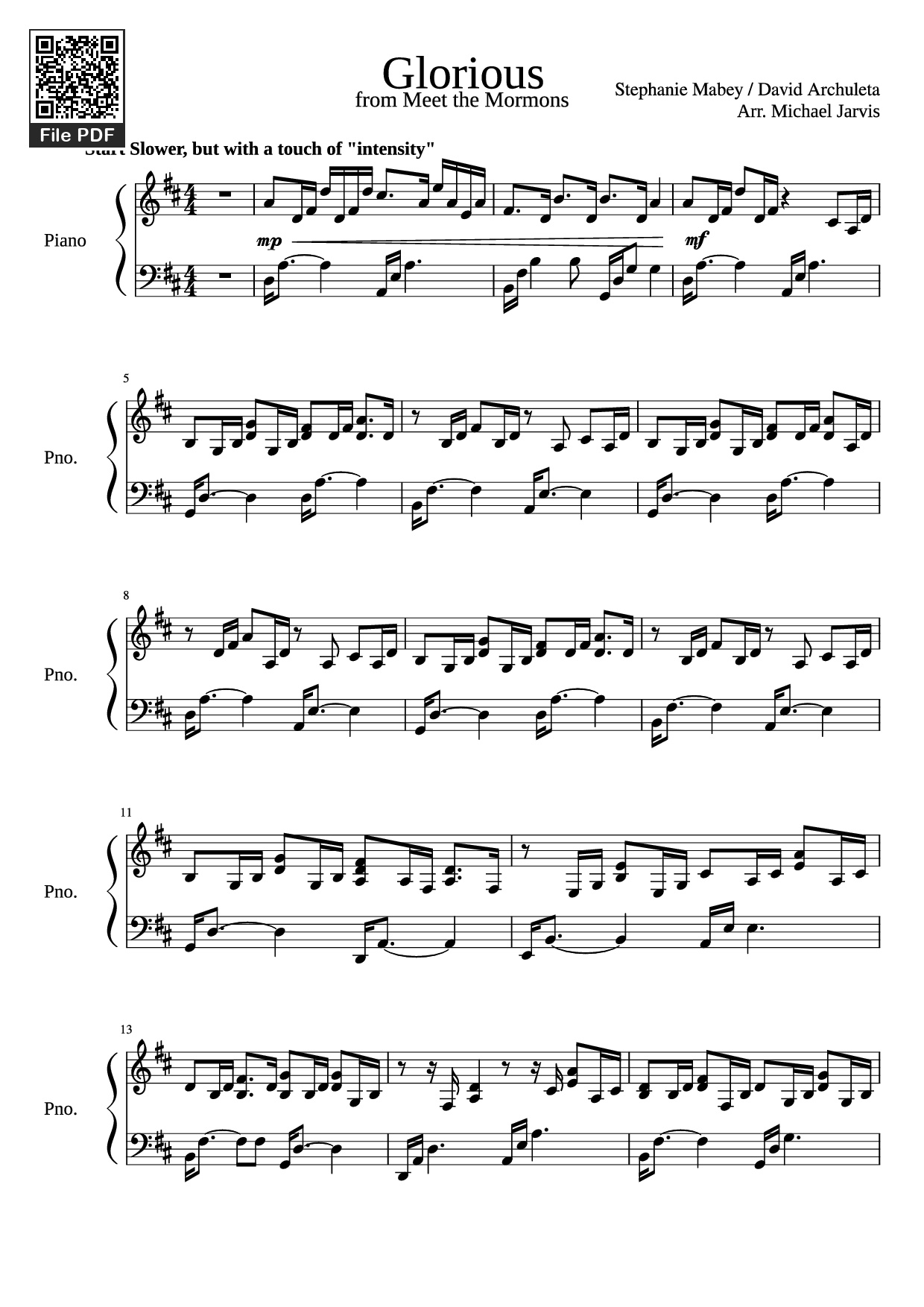 [PDF] Glorious Piano (Stephanie Mabey / David Archuleta Arr. Michael ...