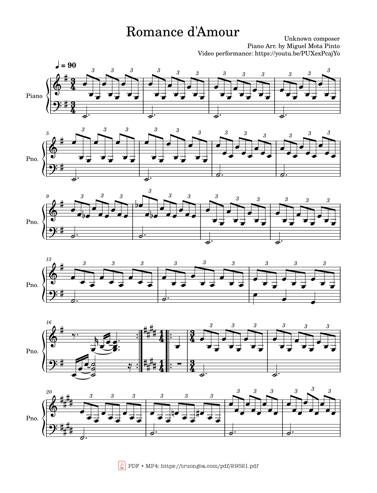 [PDF] Romance d'Amour Piano, Download Piano notes, MP4 & MIDI