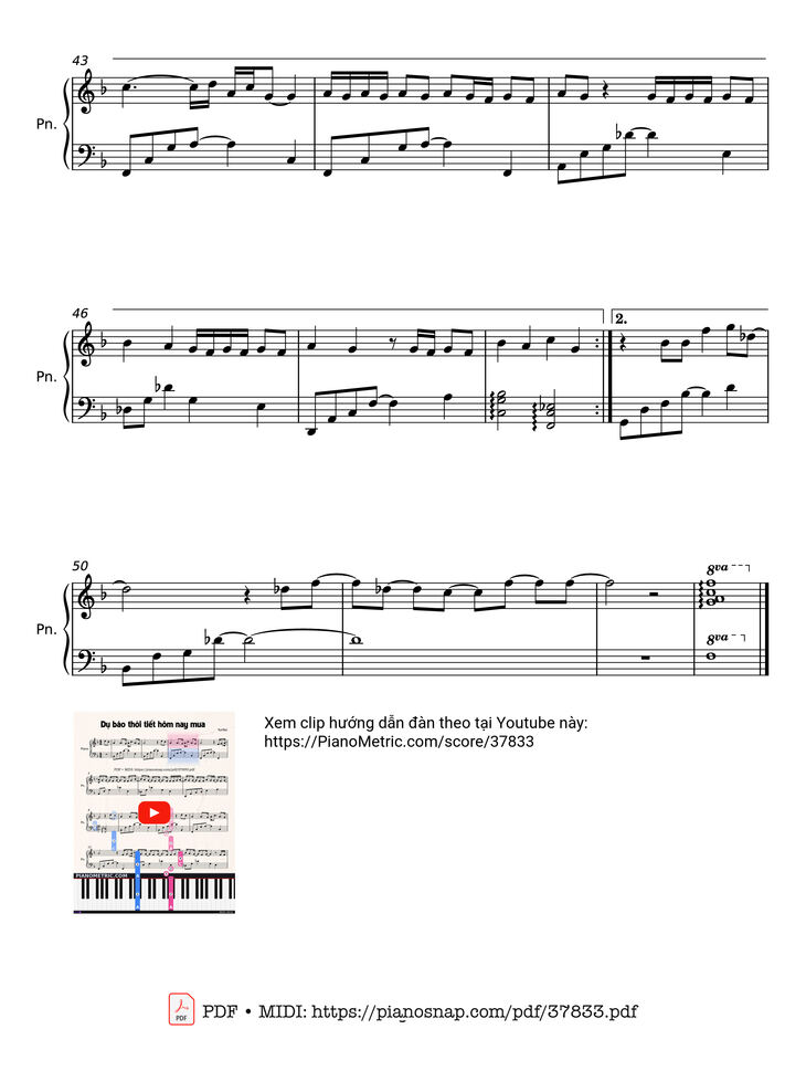 [Sheet] Dự báo thời tiết hôm nay mưa PDF Piano lyrics & Lead & chords
